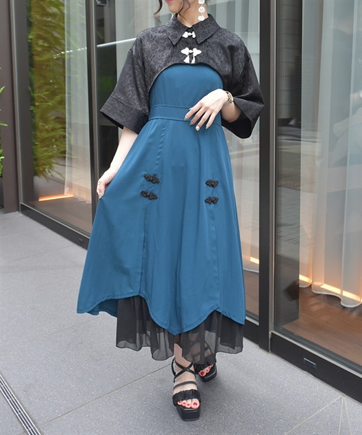 チャイナ釦バイカラーワンピース | 衣料 | axes femme online shop チャイナ釦バイカラーワンピース | 衣料 | axes femme online shop