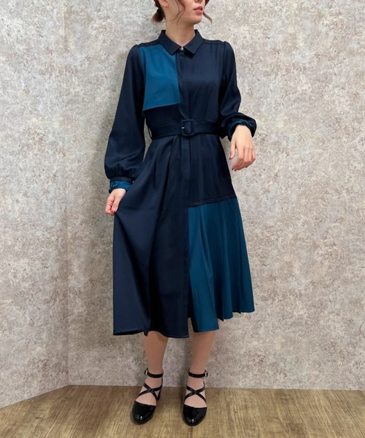 プリーツ使バイカラーワンピース | outlet | axes femme online shop プリーツ使バイカラーワンピース | outlet | axes femme online shop