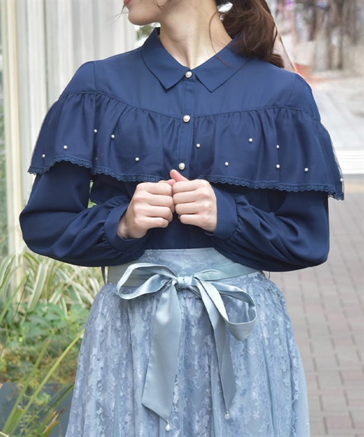 パール×チュールフリルブラウス | レディース服・レディース パール×チュールフリルブラウス | レディース服・レディース