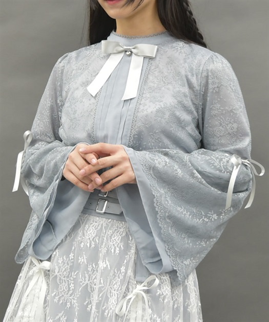 リボン付レース姫袖ブラウス | outlet | axes femme online shop リボン付レース姫袖ブラウス | outlet | axes femme online shop