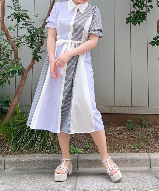 ストライプ切替配色シャツワンピース | outlet | axes femme ストライプ切替配色シャツワンピース | outlet | axes femme