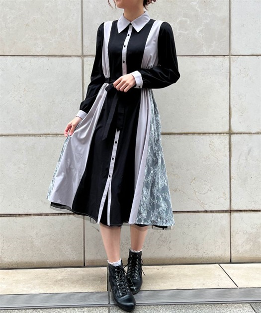 レース切替配色シャツワンピース | axes femme | axes femme レース切替配色シャツワンピース | axes femme | axes femme