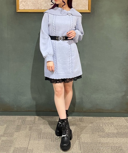 リボン襟ニットミニワンピ【10%OFF対象商品】 | axes femme リボン襟ニットミニワンピ【10%OFF対象商品】 | axes femme