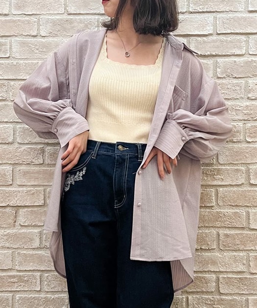 襟刺繍シアーチェックシャツ | outlet | axes femme online shop 襟刺繍シアーチェックシャツ | outlet | axes femme online shop