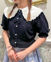 ハート柄透かし半袖ニットカーディガン | kawaii | axes femme ハート柄透かし半袖ニットカーディガン | kawaii | axes femme