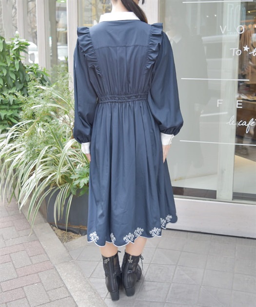 スカラップ刺繍バイカラーワンピース | レディース服 スカラップ刺繍バイカラーワンピース | レディース服