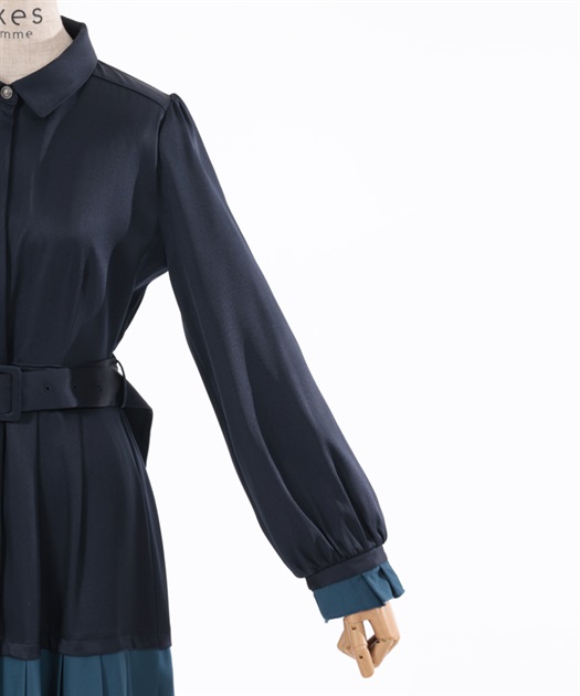 プリーツ使バイカラーワンピース | outlet | axes femme online shop プリーツ使バイカラーワンピース | outlet | axes femme online shop