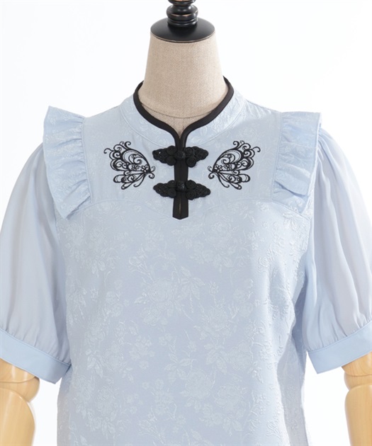 チャイナ蝶刺繍半袖ブラウス | outlet | axes femme online shop チャイナ蝶刺繍半袖ブラウス | outlet | axes femme online shop