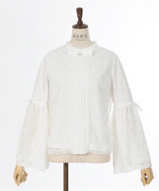 リボン付レース姫袖ブラウス | outlet | axes femme online shop リボン付レース姫袖ブラウス | outlet | axes femme online shop