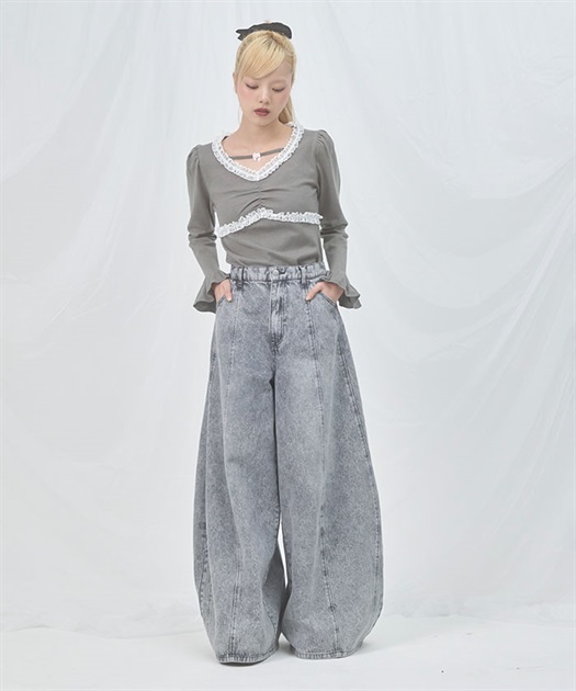 ボリュームワイドデニムパンツ | Fickle Bebe