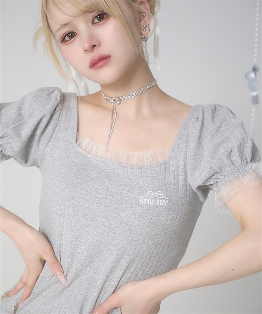 チュールフリルリブワンピース【10%OFF対象商品】 | FICKLE BEBE チュールフリルリブワンピース【10%OFF対象商品】 | FICKLE BEBE