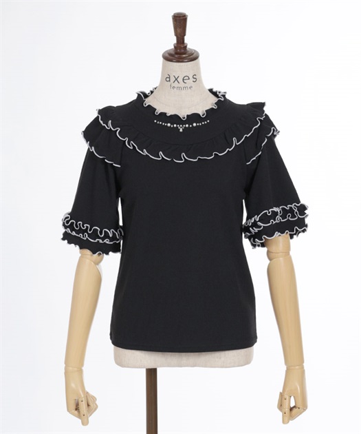 ビジュー付フリルリブトップス | outlet | axes femme online shop ビジュー付フリルリブトップス | outlet | axes femme online shop