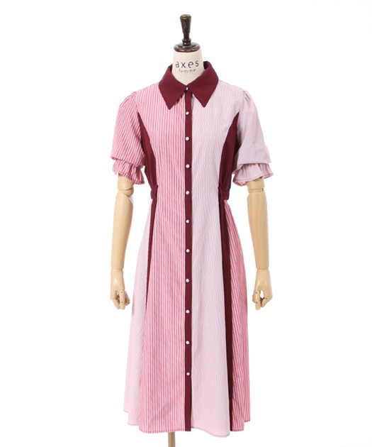 ストライプ切替配色シャツワンピース | outlet | axes femme ストライプ切替配色シャツワンピース | outlet | axes femme