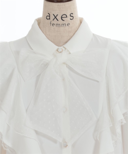 ドットチュールリボン姫袖ブラウス | outlet | axes femme ドットチュールリボン姫袖ブラウス | outlet | axes femme